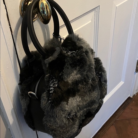 Bags | Nwt Bevini Modena Italy Chic Faux Fur Leather Shoulder Bag ...